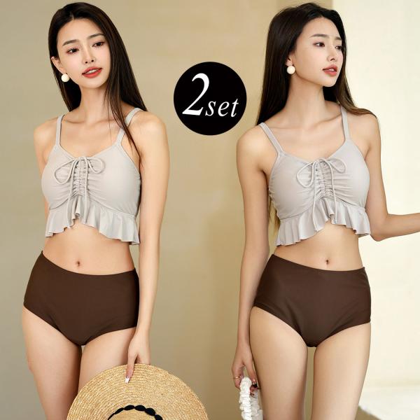 送料無料 水着 レディース ビキニ フリル おしゃれ かわいい 2点セット シンプル セクシー 無地 ミックスマッチ バイカラー■セット内容・2点セット・ブラ・ショーツFRILLS BIKINI swimwear2set- Check Po...