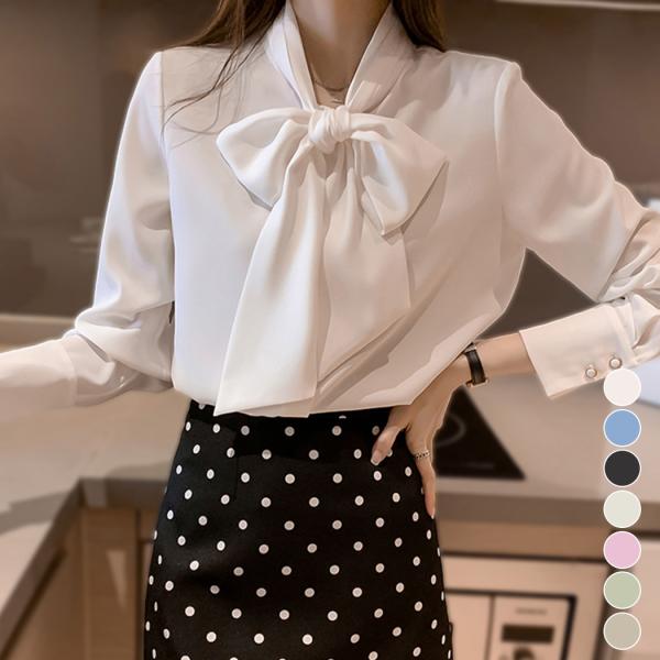 メール便送料無料 ブラウス ボウタイ 長袖 レディース トップス 春秋 おしゃれ きれいめ かわいい オフィス フォーマル シンプル 無地 シャツ リボン 大人可愛い 上品 OL オフィスカジュアル フェミニン 薄手 カフスボタン 通勤 卒...