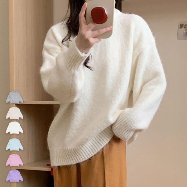 送料無料 翌日配達 あすつく「ゆるっと抜けかわ」ニット レディース 長袖 トップス ハイゲージ セーター ゆったり オーバーサイズ ドロップショルダー クルーネック 袖 裾 首周り リブ 暖か 柔らか 伸縮性 無地 肉厚 シンプル 体型 カ...
