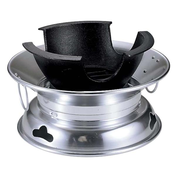 外寸：φ255×H150mm●使用方法 アルミ枠のくぼみに水を張り、鋳物の上に炭を入れて使います。※専用アミはEBM18-8八角アミ(商品コード：e1686700)をご使用ください。