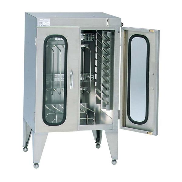 本体寸法：間口×奥行×高さ（足） 850×600×H1,410（230）mmヒーター・ファンの消費電力：550W格納数：包丁 30本、まな板 10枚（まな板最大寸法：1,010×460×40mm）定格：100V殺菌灯の消費電力：15W×3本...