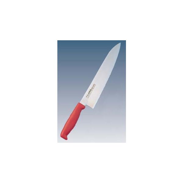カラー：レッド刃渡：27cm全長：410mm重量：225g背厚：3.0mm両刃 庖丁は右仕様となります。●この商品は、抗菌加工されています。TOJIRO COLORシリーズ〈特長〉刃部●医療用メス素材であるモリブデンバナジウム鋼使用　錆びに...
