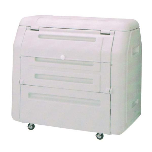 外寸：1,300×850×H1,200mm容量：980L/45Lゴミ袋22ヶ相当重量：40kg耐荷重：200kgキャスター：φ75×4、自在2ヶストッパー付材質：ポリエチレン