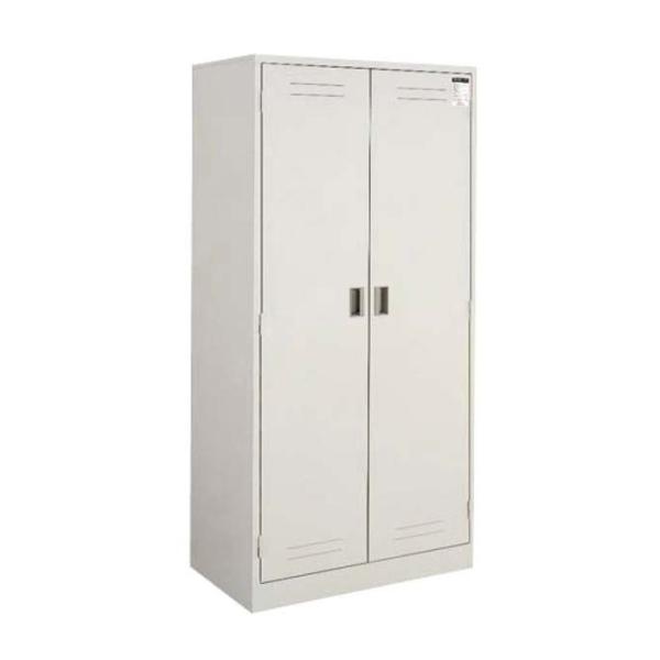 サイズ：880×515×H1,790mm材質：本体・扉・棚板(4枚)／鋼板、メラミン焼付塗装付属品：扉・棚板(4枚)、トレー(大2個)(小1個)、バスケット(大1個)(小1個)　　　　雑巾掛金具(3個)、モップ掛け金具(5個)付重量：48.5kg