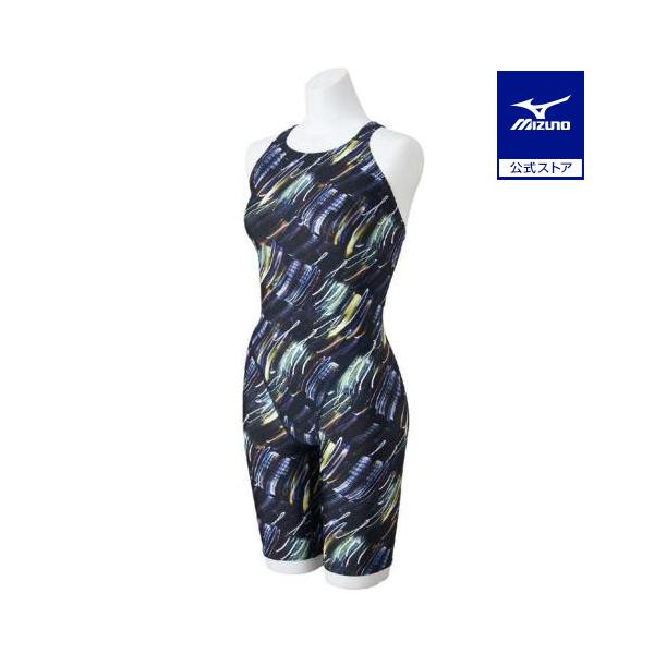 【WORLD AQUATICS（国際水泳連盟）承認済】低抵抗・撥水加工ニット素材のレース水着 STREAM ACEネオンの残像を描いた総柄グラフィックです。