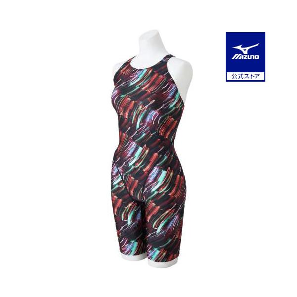 【WORLD AQUATICS（国際水泳連盟）承認済】低抵抗・撥水加工ニット素材のレース水着 STREAM ACEネオンの残像を描いた総柄グラフィックです。