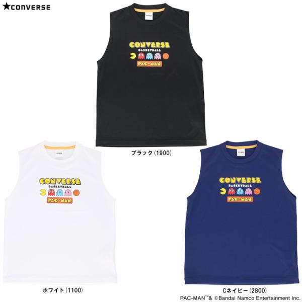 ■品番CBS461362■商品説明コンバース×パックマンのコラボノースリーブシャツ。人気のジュニアノースリーブシャツにゴーストからパックマンが逃げる、ゲームの世界観を表したデザイン。機能性も吸汗・速乾を兼ね備えた生地を採用。■素材ポリエステ...