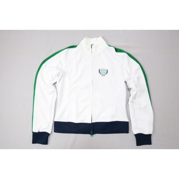 55%  OFF！  送料無料！ポリエステル100％　ジャージSIZE: M　　COL: ホワイト x ネイビー肩から袖にかけてのグリーンラインとグリーンのジッパーがいいアクセントに。ジッパースライダーの 555 が可愛い。左胸にエンブレム...