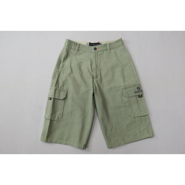 55%  OFF！  送料無料！TRIPLE 5 SOUL レディスカーゴショーツコットン100％　ダック　COL: アーミーグリーン。左カーゴポケットにロゴ刺しゅう。フラップのカモ柄持ち出しがいいアクセントに。右バックポケット上にロゴテー...
