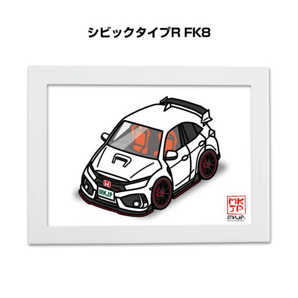 サイズ：イラスト寸法：210mm×148mm フレーム寸法：242mm×180mm　材質：イラスト：半光沢紙　フレーム：木製（木端材）20mm幅　透明板：PETシート（0.4mm厚）　裏板・スタンド：MDF　付属品：吊りヒモ　特徴：好きな車...