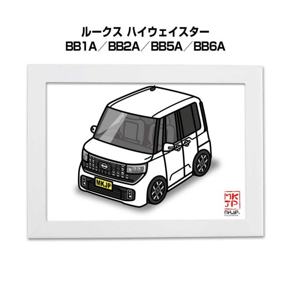 サイズ：イラスト寸法：210mm×148mm フレーム寸法：242mm×180mm　材質：イラスト：半光沢紙　フレーム：木製（木端材）20mm幅　透明板：PETシート（0.4mm厚）　裏板・スタンド：MDF　付属品：吊りヒモ　特徴：好きな車...
