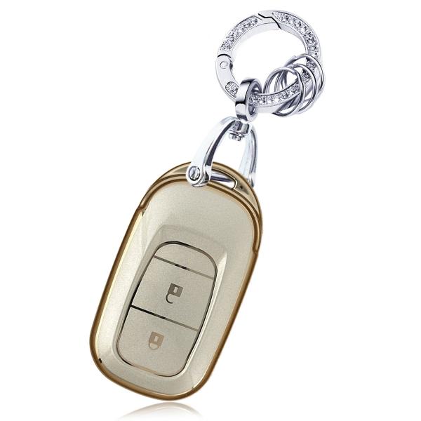 ・キーホルダーがセットになったホンダ車用スマートキーケース・[適合車種] ヴェゼル VEZEL シビック CIVIC エヌバン N-VAN e・レディース向けデザインのキーカバー・上品なシャンパンゴールドを採用したキーケース・派手過ぎない輝...