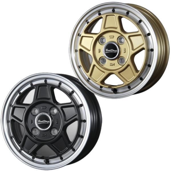 【商品名】BeatStage VZ-C【カラー】セミグロスブラックセミグロスゴールド【インチ】12インチ【ホイールサイズ】・4H-1004B+43【適合車種】軽トラック 軽バン・トヨタピクシス・ダイハツハイゼット・ホンダアクティ・スズキエブ...