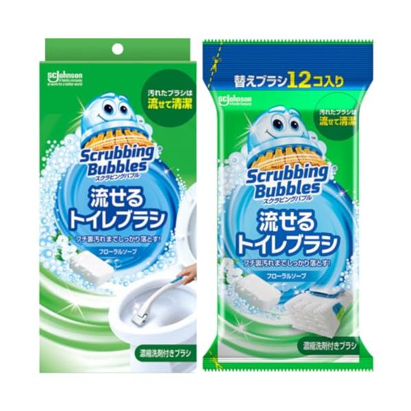 便器内の掃除はこれ一本。汚れたブラシはそのまま流せる濃縮洗剤付きトイレブラシ。 ●濃縮洗剤付ブラシだから洗剤いらず。 ●1回ごとの使い切りで、お掃除が終わったらそのままトイレに流せるから、いつでも清潔!ブラシはワンタッチでカンタン着脱。 ●...