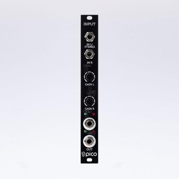 ラインレベルのオーディオ信号をモジュラーシンセレベルに上げるインプットモジュール