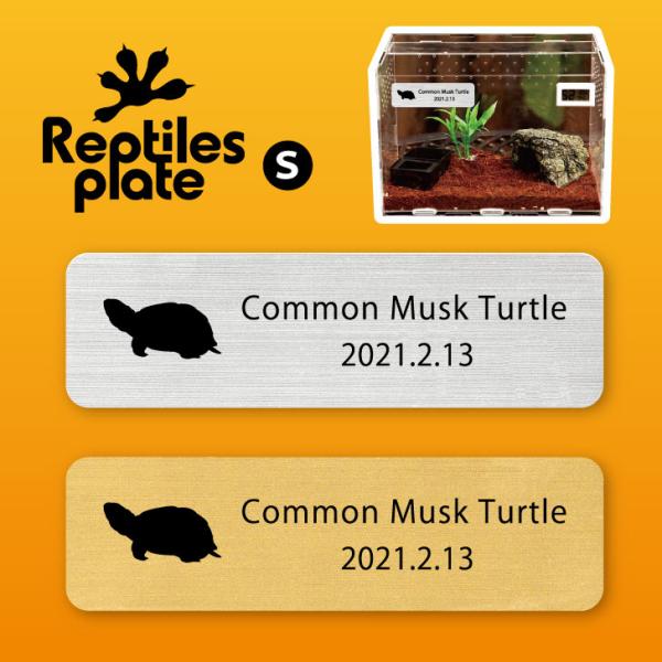 ケージや水槽をおしゃれに、専用 名札 プレート【商品の特徴】ミシシッピニオイガメ用Sサイズレプタイルズプレート。ケージや水槽に貼り付け、名前や種類を博物館の銘板のように表示できます。アクリル製で高級感を演出し、アクアリウム、テラリウム、パル...