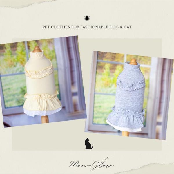 首周り小さめ、背丈が少し長めのペット服。猫に合いやすい設計ですが、サイズが合えばわんちゃんにも。伸びの良いTシャツ素材でいつでも快適！シンプルな無地生地ですが、背中とスカート切り替え部分にフリルが付いていて可愛い仕上がりに！写真撮影、イベン...