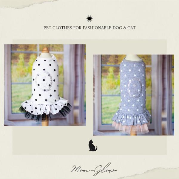 首周り小さめ、背丈が少し長めのペット服。猫に合いやすい設計ですが、サイズが合えばわんちゃんにも。三重に重ねのシフォンフリルがお洒落！伸縮性のあるTシャツ素材で動きやすく、いつでも快適！写真撮影、イベント、プレゼントにも最適。お散歩時の汚れ防...