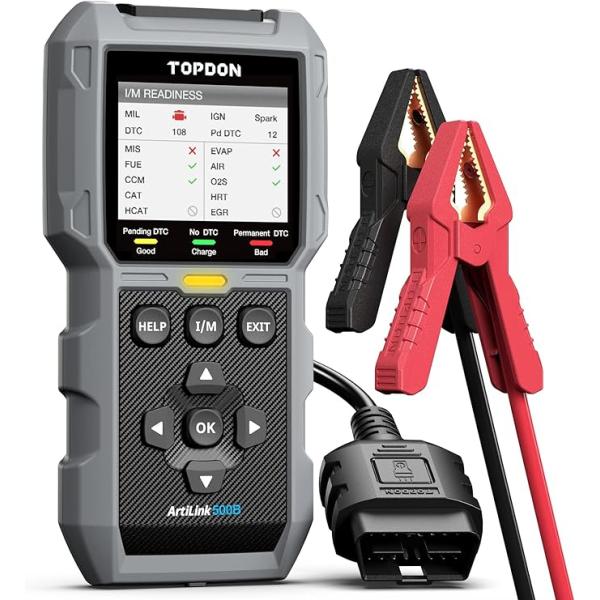TOPDON AL500B OBD2 診断機&amp; バッテリー テスター、フルOBD2機能、12V バッテリー テスト &amp; 12V/24V クランキング テストおよび充電テスト「OBD2 診断機&amp; バッテリーテスター」：...