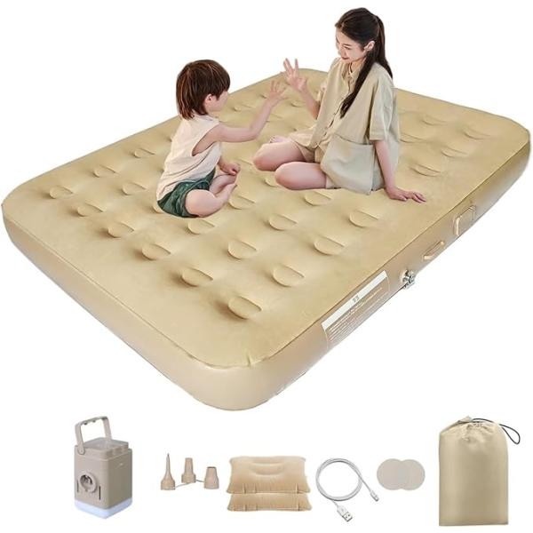 【電動ポンプ内蔵・照明機能付き・自動膨張タイプ】電動ポンプ内蔵 エアマットとして、キャンプや室内利用に最適な設計。高性能な電動ポンプを内蔵しており、ボタン一つで2〜3分ほどで自動膨張・排気が可能。空気の量を調整することで、お好みの硬さにカス...