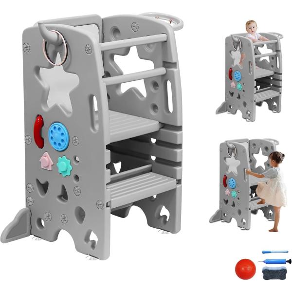 【幅広い利用シーン】この踏み台は高品質なプラスチック製で、水に濡れても大丈夫です。洗面所、キッチン、トイレ、リビング、多場面にも適用しています。また、安心な構造により、赤ちゃんが歩くを学ぶ補助道具や椅子としても使えます。パネル付きで、子供が...