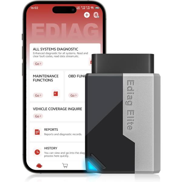 OBD2 Bluetoothスキャナー、生涯アップデート：Ediag Eliteは、15種類以上の優れたリセットサービス、双方向テスト、完全なシステム診断への無制限アクセスを含む、画期的な生涯アップデートを提供します。DIYユーザーや自家用...