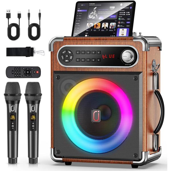 【コンパクト軽量＆高容量バッテリー】RGB ライト付き、ポータブルスピーカー重量は2.96KGです。軽くて運び便利、移動時に手軽に持ち運びできます。付属ストラップを付け、肩に掛けても重く感じません。高性能バッテリー（内蔵の3.7V / 52...