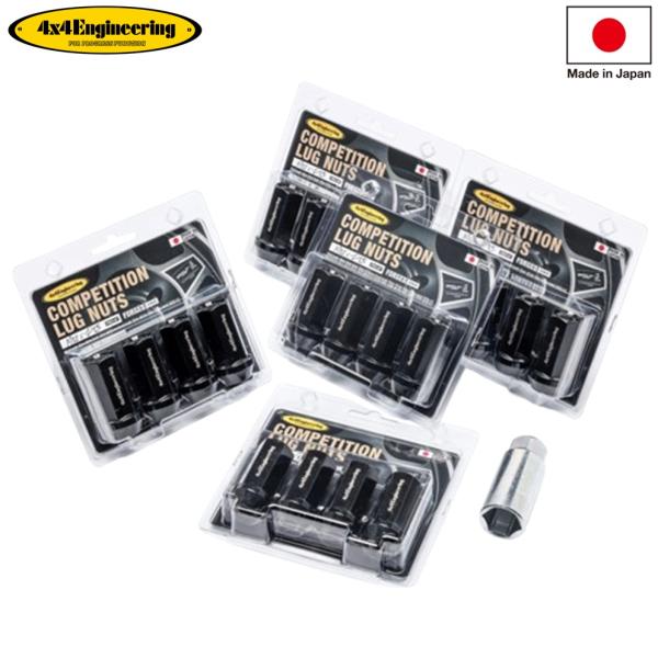 【4x4エンジニアリング】コンペティションラグナット 19HEX M12ＸP1.5 長さ48mm 60度テーパー ブラック 20個入り（GEN-110-20）※日本製素材：SCM435鍛造(クロモリ)変換アダプター付き（21→19HEX）タ...