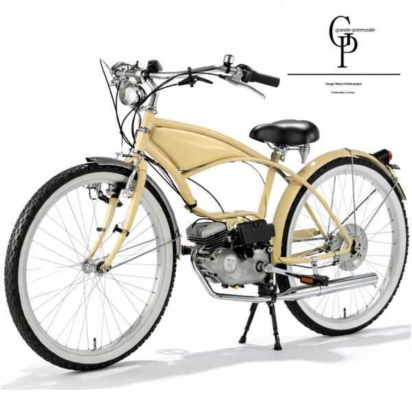 GP310 classic、クラシックデザインの小型モペット。原付免許で乗れる31.7cc 2ストエンジンを搭載し、エンジン＋ペダルのハイブリッドで街中も坂道も軽快に走れる1台。【スペック】カラー：ベージュフレーム材質：ハイテンスティール変...
