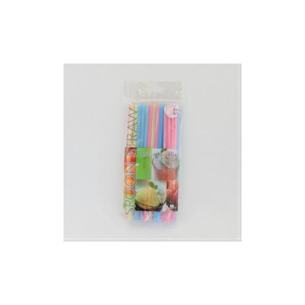 かき氷の定番　スプーンストローご家庭で使用していただけるように40本入りをご用意しました。大量に必要な方は500本入りの白ストライプと、ブラックもご用意しております。パステルカラーのかわいいスプーンストローです。  入数：40本入りサイズ：...