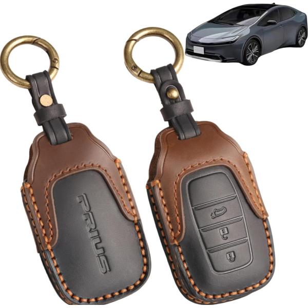 本商品はメーカー純正品ではなく、互換品です。【対応車種】 新型プリウス60系(2023(令和5)年1月FMC後3ボタン全グレード対応。お車と画像をよくご確認の上、ご購入ください。【本革製作】厳選された輸入一層目のカーフレザーを使用し、手縫い...