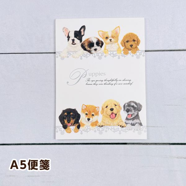 かわいい子犬のデザインのA5便箋です。