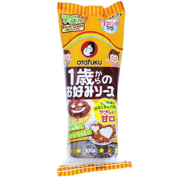 離乳食が終わったお子様の味覚を考えたお好みソースです。１０種類の野菜と果実で作りました。【原材料】野菜・果実（トマト、にんじん、たまねぎ、デーツ、かぼちゃ、ぶどう、プルーン、セロリ）、糖類（砂糖、水飴）、醸造酢、食塩、マッシュルーム、キャベ...