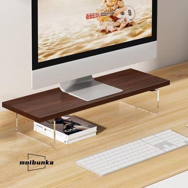 【おしゃれなPC台&amp;amp;amp;amp;amp;amp;amp;amp;アクリルの足】モニタースタンドの支持脚は、透明度の高い質感を持つ高強度アクリルパネルで作られており、天板がデスクトップ上に浮いているような感覚を与えます。特...