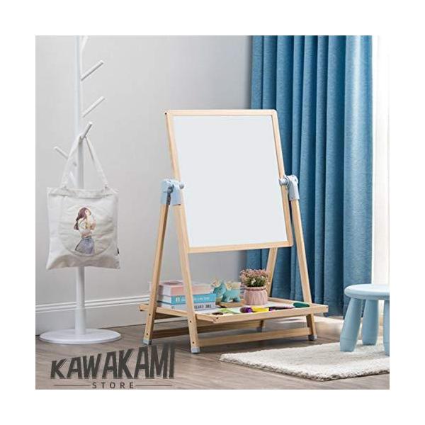 360°回転可能の子供用黒板新登場！台面は横にするとテーブルになります。簡単に折り畳み収納ができる木製子供イーゼルです。片面黒板、片面ホワイトボードで、お絵かき好きなお子様に最適です。脚の高さをネジで調節できますので、発育に合わせて高さを変...