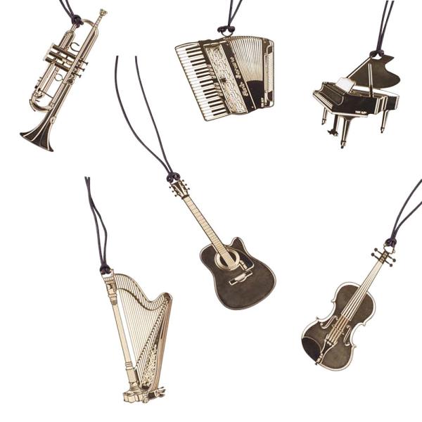 サイズ： 幅 2.7× 高さ 6.4cm　材質： ステンレス ( 金メッキ )金色の綺麗な楽器のしおり6つセットです。細かいところまできちんと再現されている、繊細なしおりです。繊細な作りでとても美しく、本に挟んだときにページからのぞく楽器が...