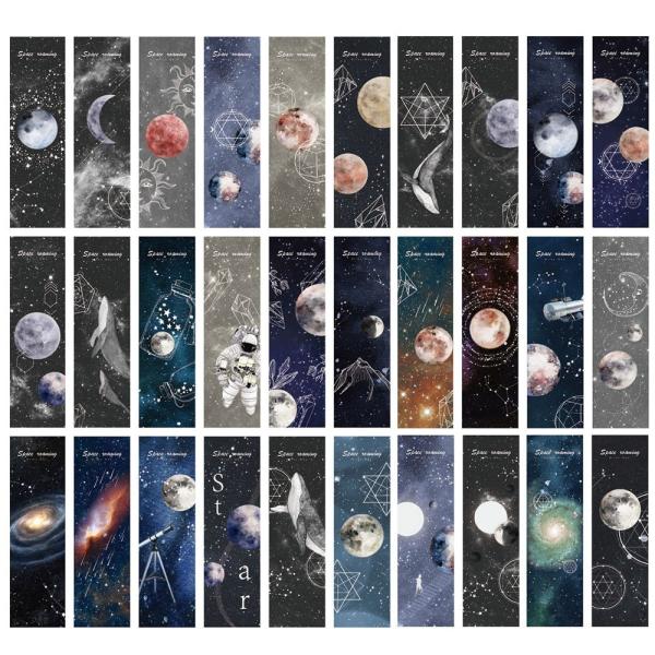 サイズ： 約 幅4.5cm×高さ15.2cm　素材：厚口ペーパー　内容：30枚入り宇宙をモチーフにした幻想的で美麗なしおりです。星や夜空と惑星やくじらが美しい。1枚1枚にメッセージを書くエリアがあるので、メッセージカードやメモとしても◎やわ...