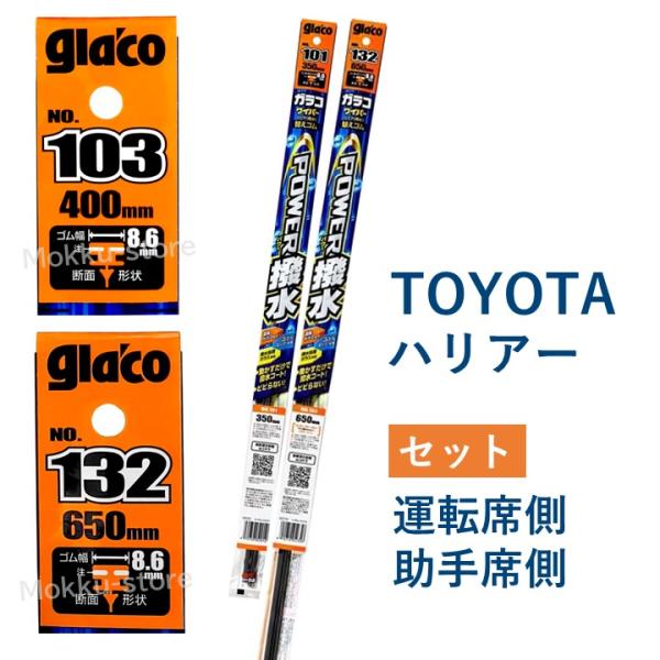 品名：ガラコワイパーパワー撥水替えゴム品番：No.103、No.132 1本ずつ・運転席、助手席に対応しているワイパーゴムです。対応車種：トヨタ ハリアー対応型式：AVU65W ZSU60W ZSU65W ASU60W ASU65W AXU...