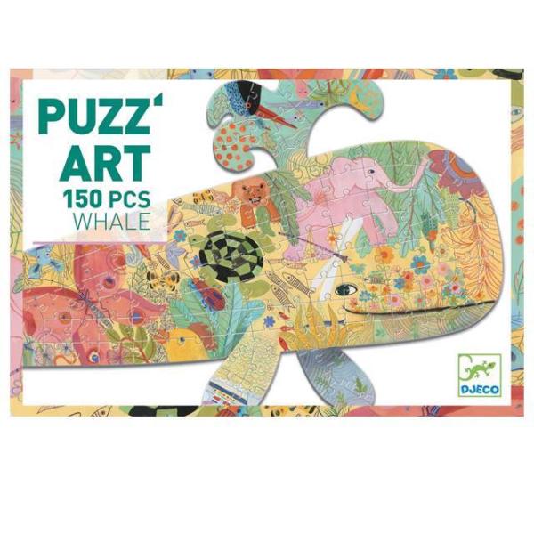子供用のジグソーパズル、フランスDJECOジェコのデザイナーによる独創的なイラストのクジラのパズルです。ぞうのイラストの中に様々な動物が描かれています。六歳 五歳 ６歳児 5歳児 六歳児 五歳児低学年 プレゼント 女の子 男の子 男 女 知...