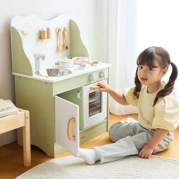 キッチンセット ままごと キッチン おままごとセット コンパクト ミニキッチン 台所 料理 調理 まねっこ 調理器具 シンク コンロ オーブン フライパン 時計 3才 ４才 誕生日 ギフト 男 女 クリスマスプレゼント 知育玩具 子供 幼児...