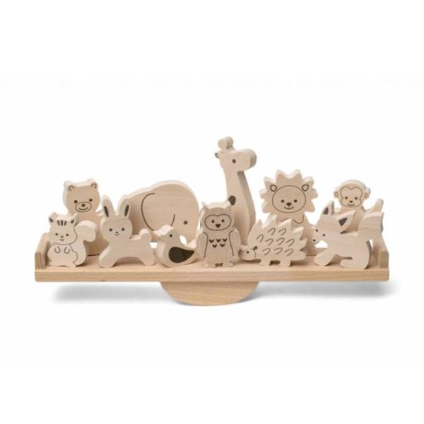 日本製MOCCOのおもちゃ。かわいい11種類の動物でバランスゲームができます。1つずつどうぶつをバランスよくシーソーにのせていきます。うさぎ、くま、りす、ぞう、ことり、みみずく、きりん、はりねずみ、らいおん、きつね、さるの11種類の動物がいます。