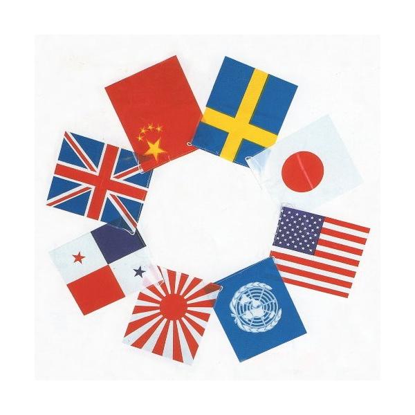 イベントやパーティーなどをにぎやかに飾ることができる、ビニールでできた簡易の連続万国旗です。価格が安いのでお手軽な予算で飾れます。■全長 : 約3.6m（旗部分の端から端までの長さ : 約3.4m）■各旗の大きさ : 32cmX28cm■各...