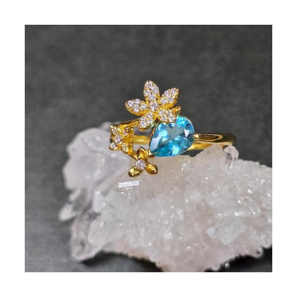 R806マダガスカル産　アパタイト0.91ct脇石：キュービックジルコニアシルバー925 18KGPリングフリーサイズ （13号〜20号位）※サイズを合わせてからお届けさせていただきますので、ご注文の際はご希望のサイズをお知らせください縦：...