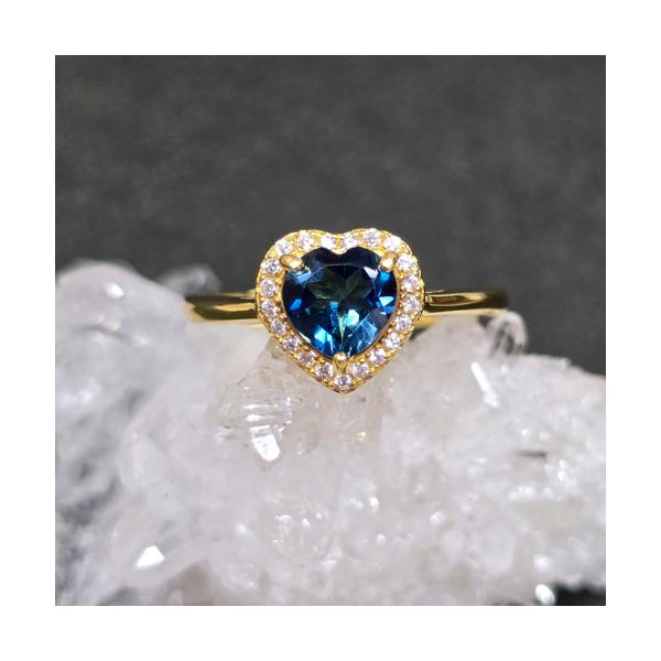 R1024ロンドンブルートパーズ　ハートシェイプ0.91ct脇石：キュービックジルコニアシルバー925 18KGPリングフリーサイズ （10号〜18号位）※サイズを合わせてからお届けさせていただきますので、ご注文の際はご希望のサイズをお知ら...