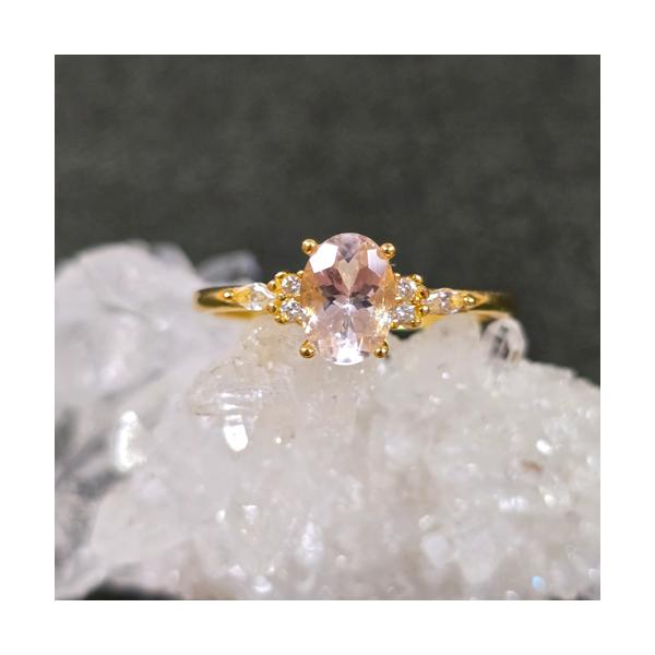 R1044モルガナイト0.70ct脇石：キュービックジルコニアシルバー925 18KGPリングフリーサイズ （12号〜17号位）※サイズを合わせてからお届けさせていただきますので、ご注文の際はご希望のサイズをお知らせください縦：7.0ミリ石...