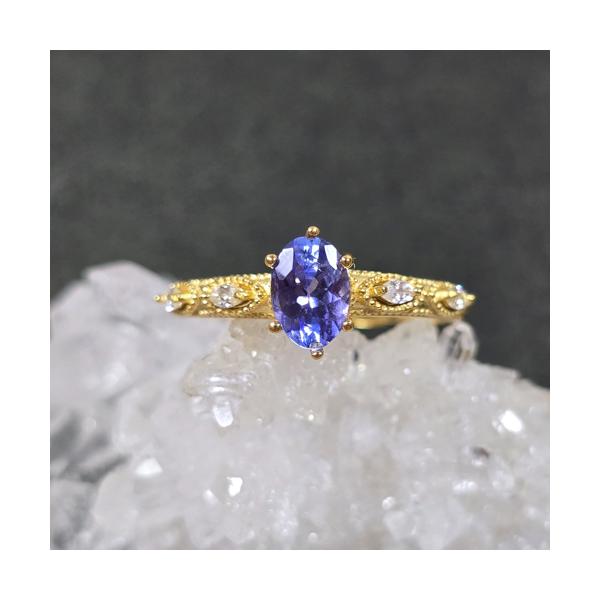 R1278タンザニア産　タンザナイト0.74ct脇石：キュービックジルコニアシルバー925 18KGPリングフリーサイズ （12号〜20号位）※サイズを合わせてからお届けさせていただきますので、ご注文の際はご希望のサイズをお知らせください縦...