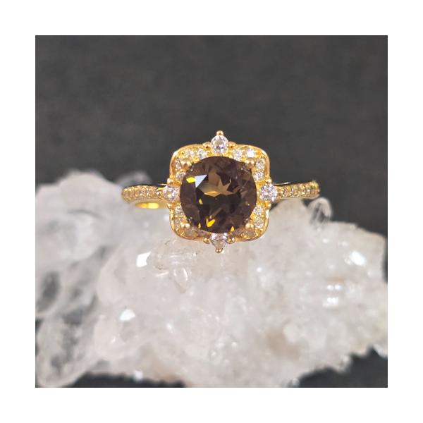 R2048マダガスカル産　ハニークォーツ1.19ct脇石：キュービックジルコニアシルバー925 18KGPリングフリーサイズ （11号〜21号位）※サイズを合わせてからお届けさせていただきますので、ご注文の際はご希望のサイズをお知らせくださ...