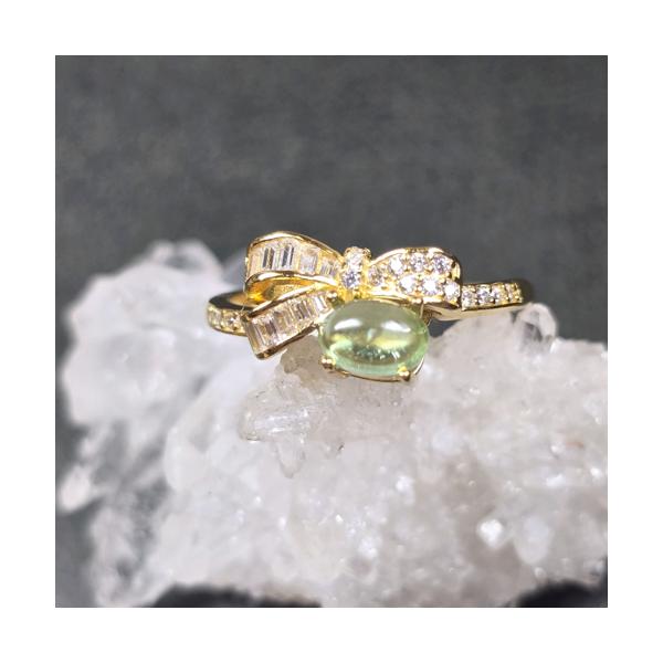 R2224タンザニア　カラーチェンジミントガーネット　リボンモチーフ0.68ct脇石：キュービックジルコニアシルバー925 18KGPリングフリーサイズ （13号〜21号位）※サイズを合わせてからお届けさせていただきますので、ご注文の際はご...