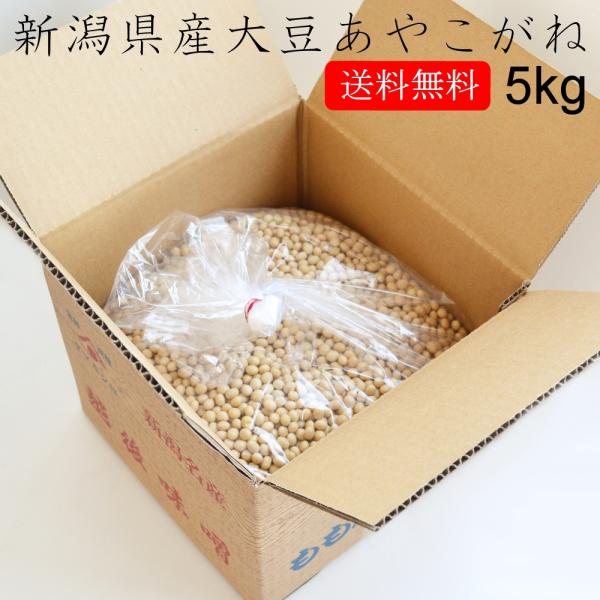 弊社の味噌用に使用している新潟県産大豆「あやこがね」です。たんぱく質を多く含み、味噌用に最適です。もちろん、煮豆や豆乳にもお勧めです。高温多湿を避け、常温で保存してください。■原材料：大豆（新潟県産あやこがね）■内容量：5kg■保存方法：常温保存