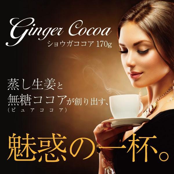 [商品名]無糖ショウガココア 170g[名称]ココア含有食品[内容量]170g[個装サイズ]140×35×232mm[原材料名]ピュアココア、蒸しショウガ[栄養成分](100gあたり)エネルギー/353kcal　たんぱく質/27.4g 脂質...